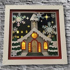 Hand Crafted | Art | 3d Winter Church Lighted Shadow Box | Poshmark